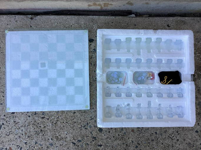Glass Reversible Chess & Backgammon Set (Small Chip on one corner ...