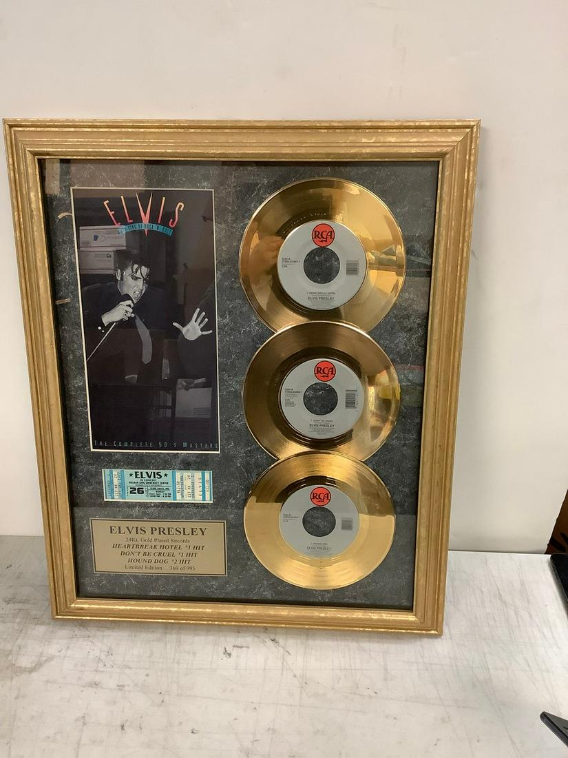 Framed Elvis Presley 24 Karat Gold Plated Records Limited Edition 369/ ...