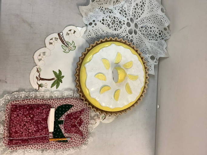 Covered Pie Dish, Doilies And More