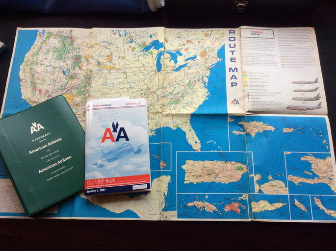 Vintage American Airlines Route Map, American Airline Trip Book And Binder