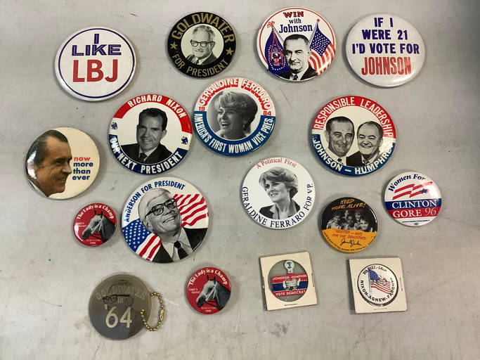 Lot Of Election Button Pins And Holograph Keychain
