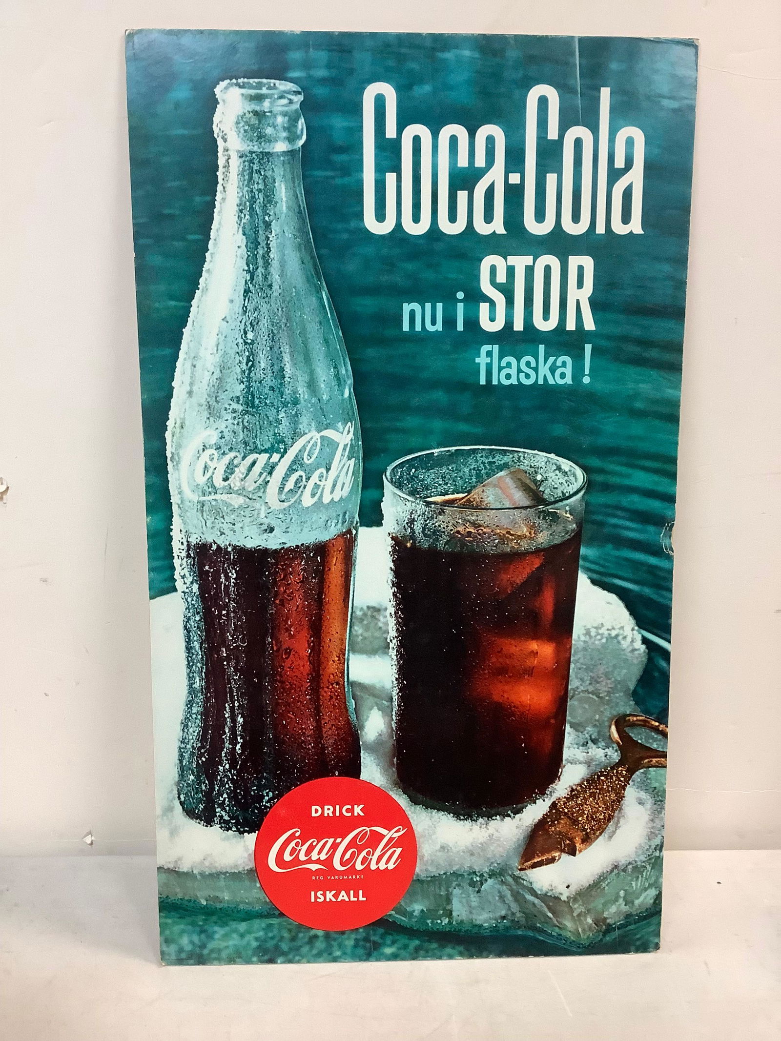 Vintage Coca Cola Advertising Sign In Swedish 26.5x15.5