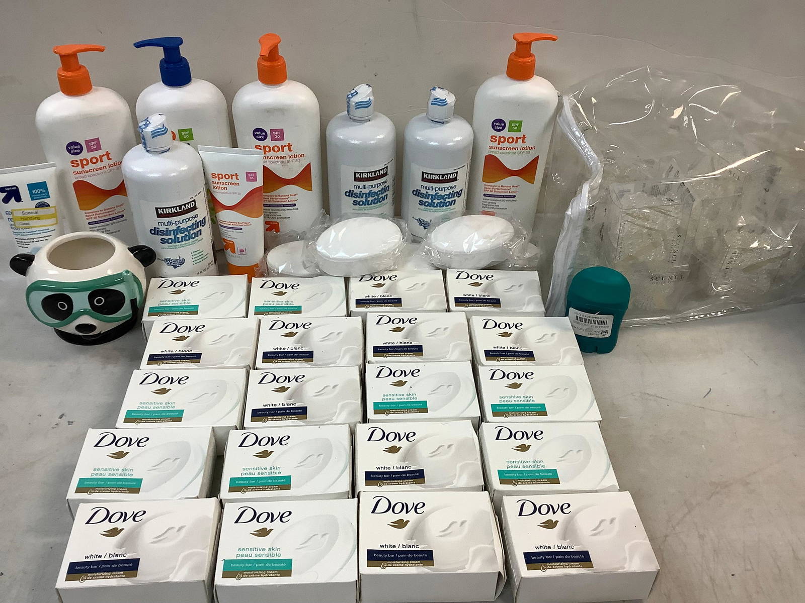 Scuba Panda Planter, Assorted Hygiene Products (dove Soap, Sunscreen ...