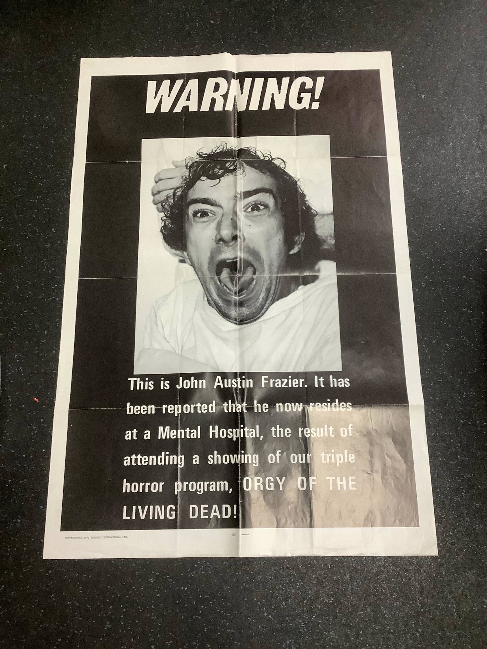 1972 Warning Movie Poster 41x27 Auction