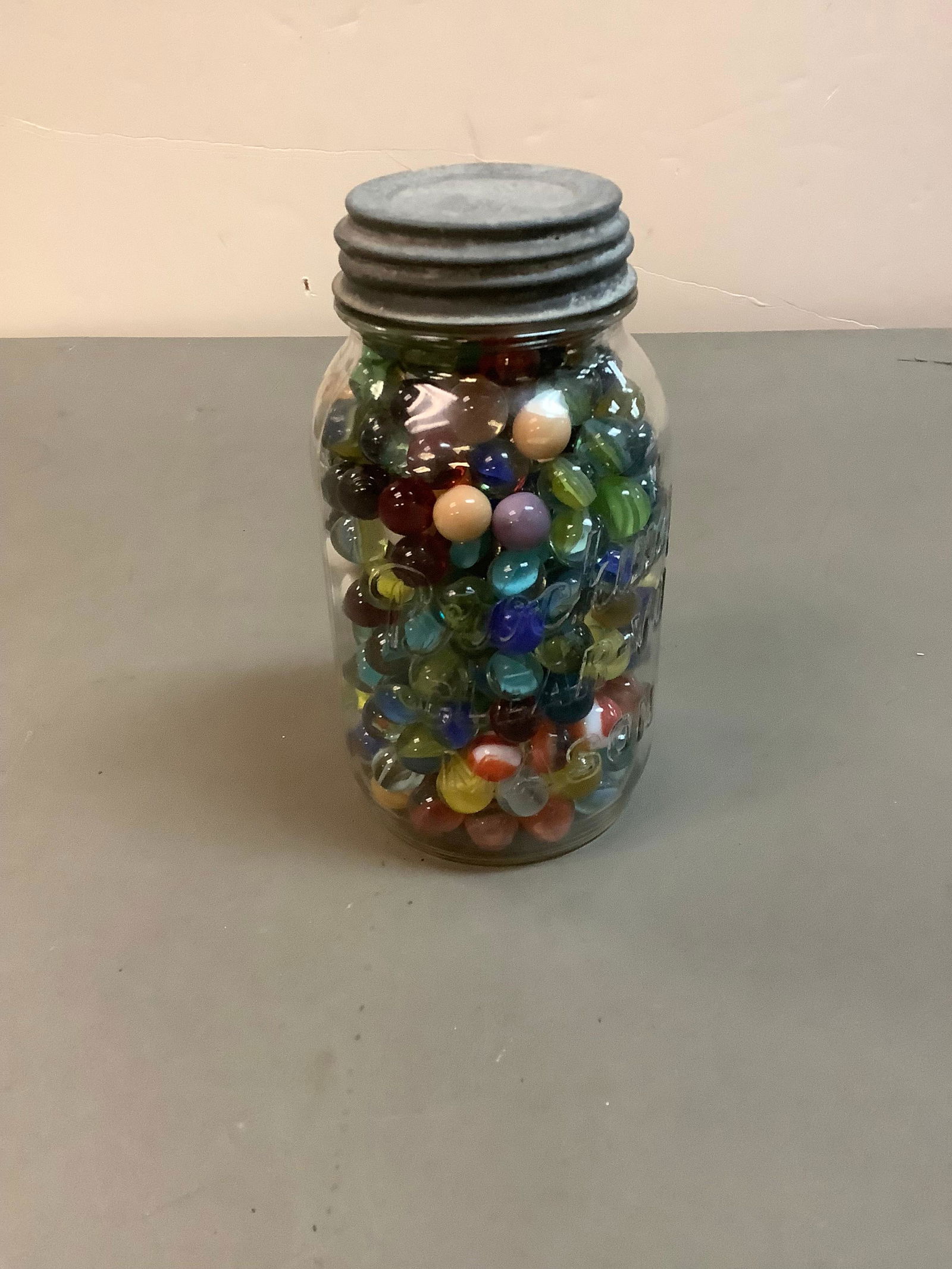 Vintage Glass Mason Jar Full Marbles