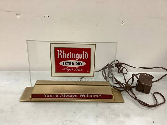 Vintage Light Up Glass Rheingold Beer Sign 8x13 Working Condition