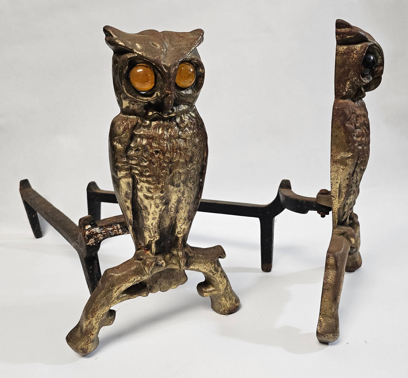Vintage Brass Owl Andirons Auction