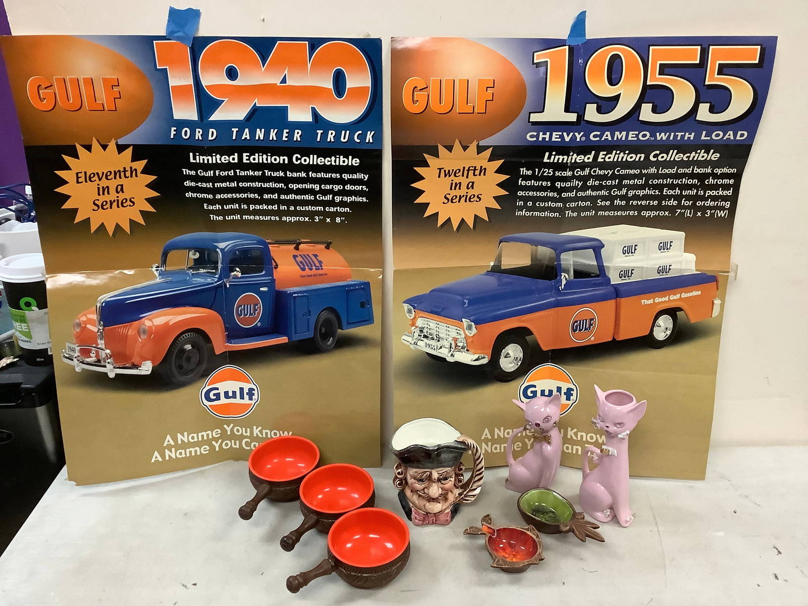 Buy Lot Of Pink Ceramic Figured, Vintage Gulf Ad Posters 24x18 ...