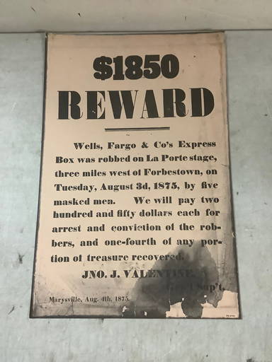 Vintage 1875 Reward Ad 17 X 11 1/2 In