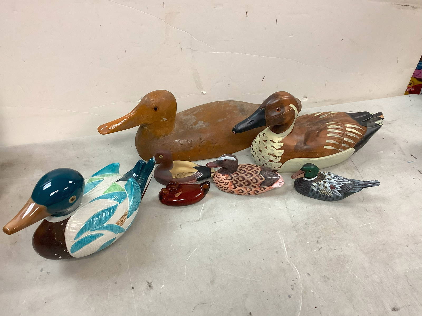 Goebel Duck, Wood Carved Hand Painted Ducks And Others Auction