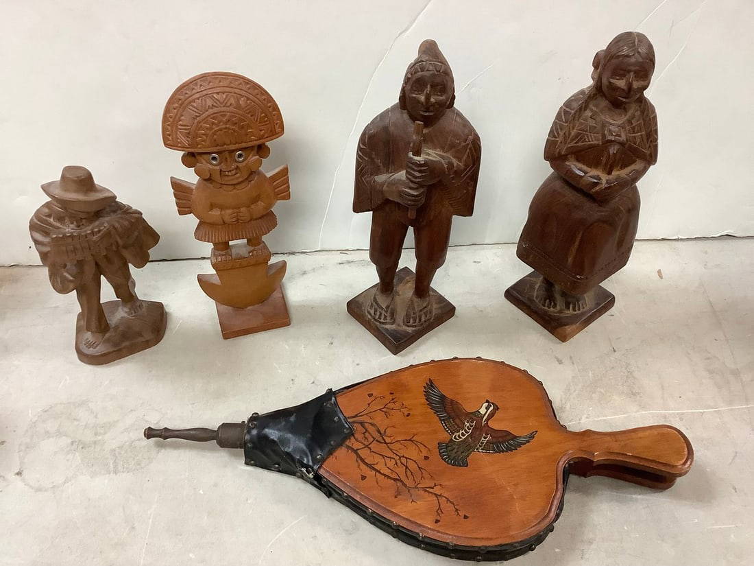 Peruvian Hand Carved Wood Statues Auction