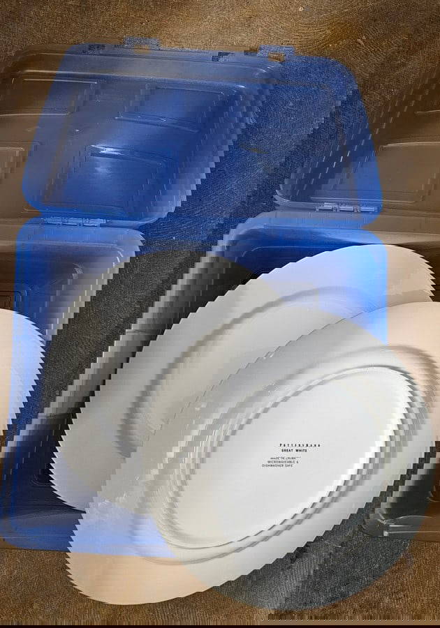 Tote Of (12) Pottery Barn "great White" Pattern Large Dinner Plates Auction