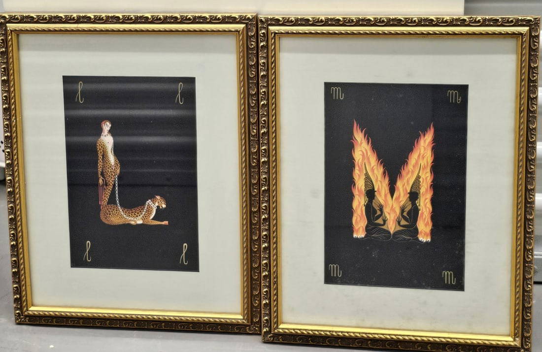 Erte Alphabet Prints L And M In Gold Gilt Frames Auction