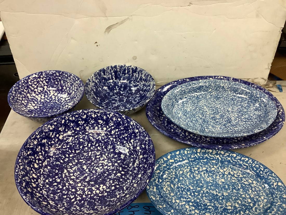 Lot Of El Camino Splatterware Plates And Bowls(14in.long Dark Blue Bowl ...