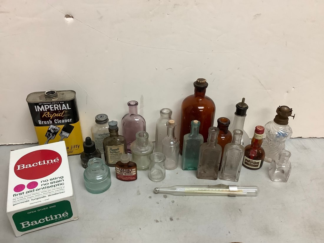 Vintage Glass Containers, Bactine, Imperial Brush Cleaner Tin(empty ...