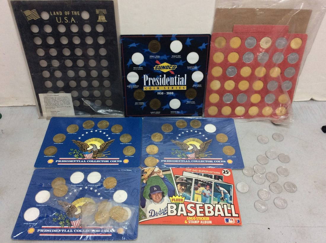 Fleer Baseball Logo Sticker & Stamp Album, Presidential Collector Coins ...