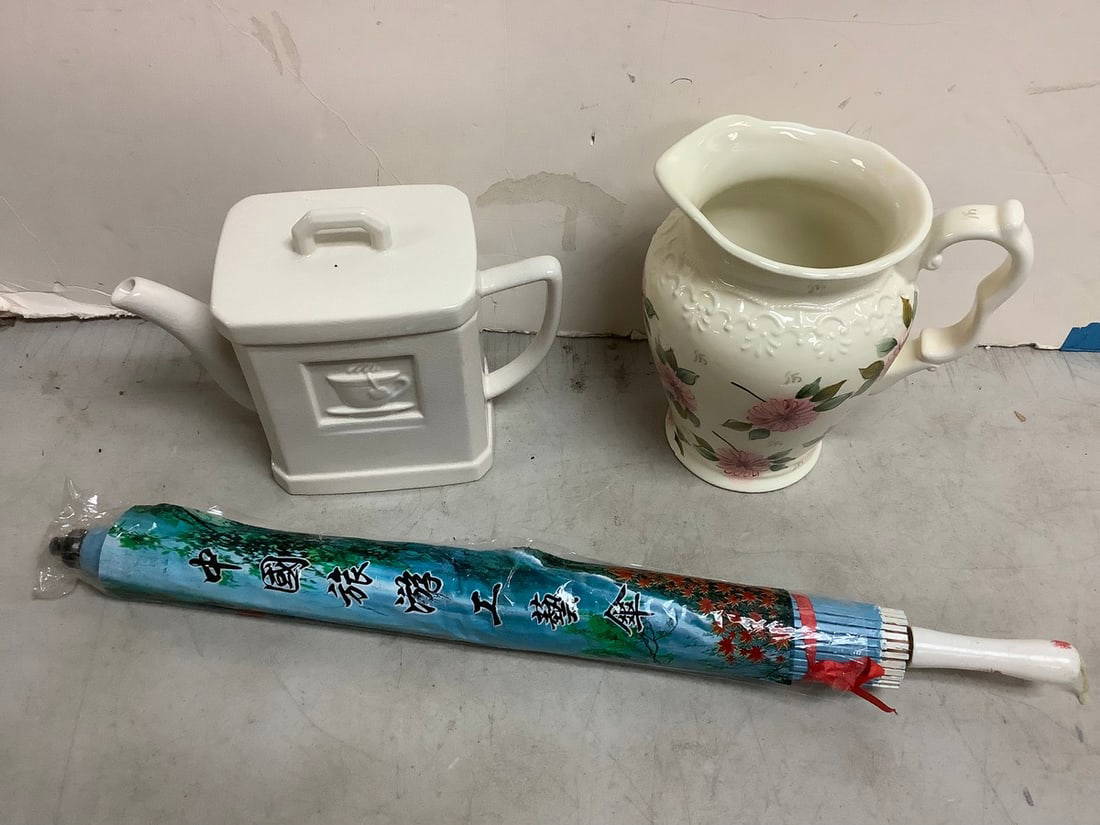 Rite Of Spring Floral Pitcher(7.5in.tall), Oriental Decorative Umbrella ...