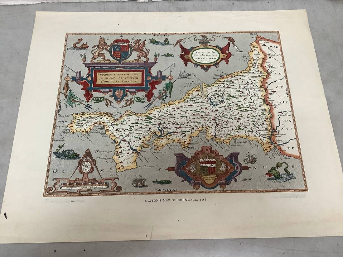 Saxton's Map Of Cornwall,1576(19.75in.x24.75in.) Auction