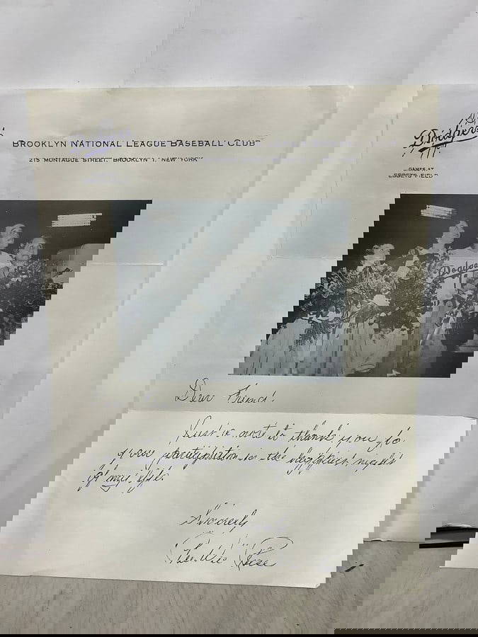 Dodgers Baseball Club Photograph With Note Auction