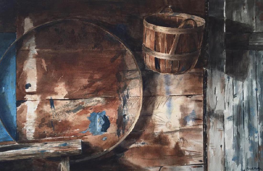 RONAL PARLIN (20th c.), Barn Still Life, Watercolor