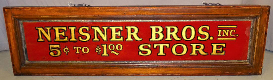 Antique Neisner Bros Double Sided Glass Store Sign