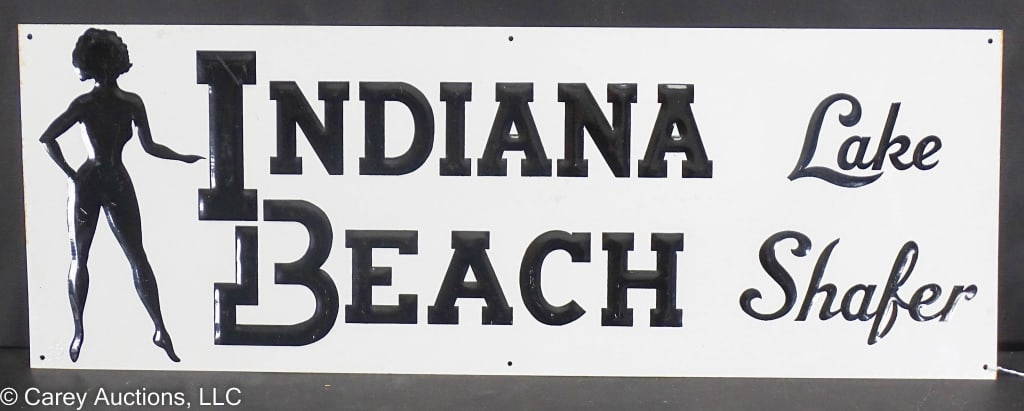 Indiana Beach Lake Shafer Embossed Tin Sign Nos Auction