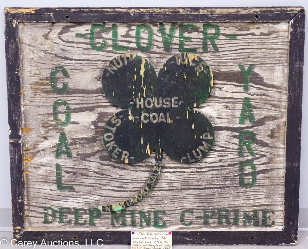Clover Coal Yard Wooden Sign Somerset County Pa Auction