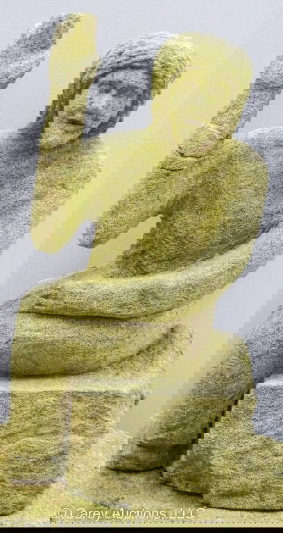 Carved Stone Seated Man Garden Statue Auction