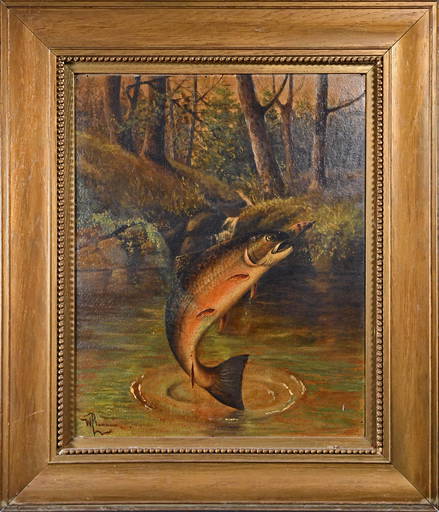 19th C. Oil On Board Signed, W Plummer, Fish Painting.