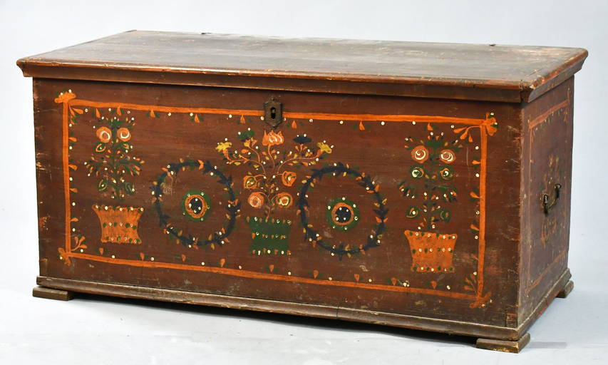 Early 19th C. Paint Decorated Dower Chest.