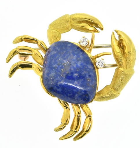 18KT YELLOW GOLD LAPIS & DIAMOND CRAB PIN. - Mar 30, 2022 | William ...