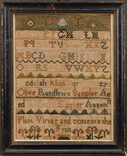 19TH C. NEEDLEWORK SAMPLER, OLIVE RUNDLETT. (#0297) on Aug 05, 2022 ...