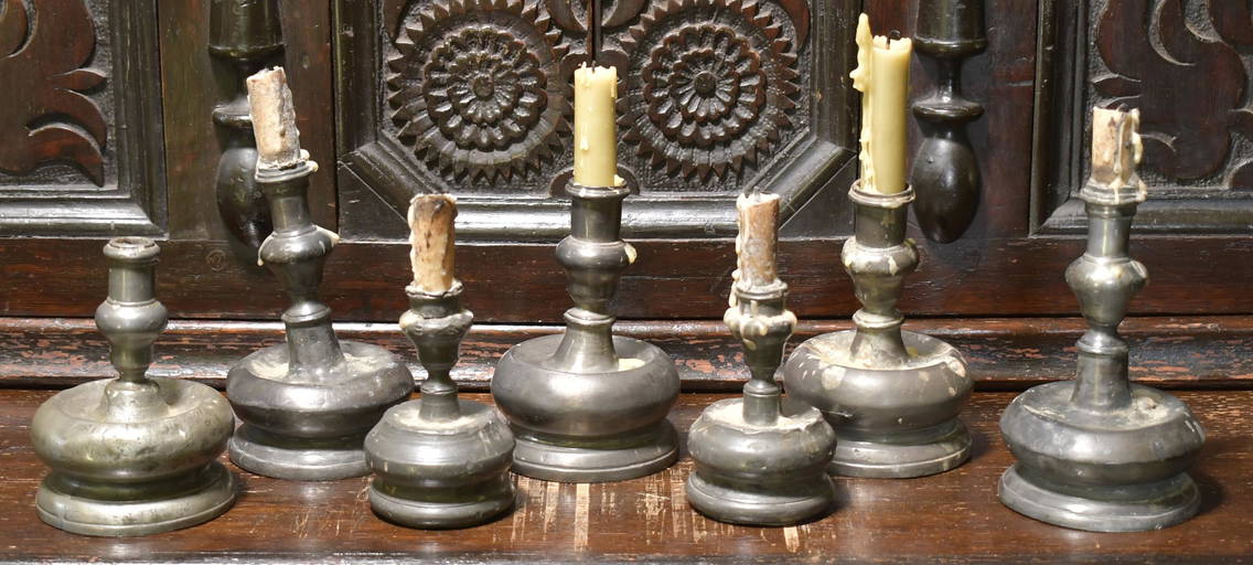 Group Of Small 17th C. Pewter Candlesticks.