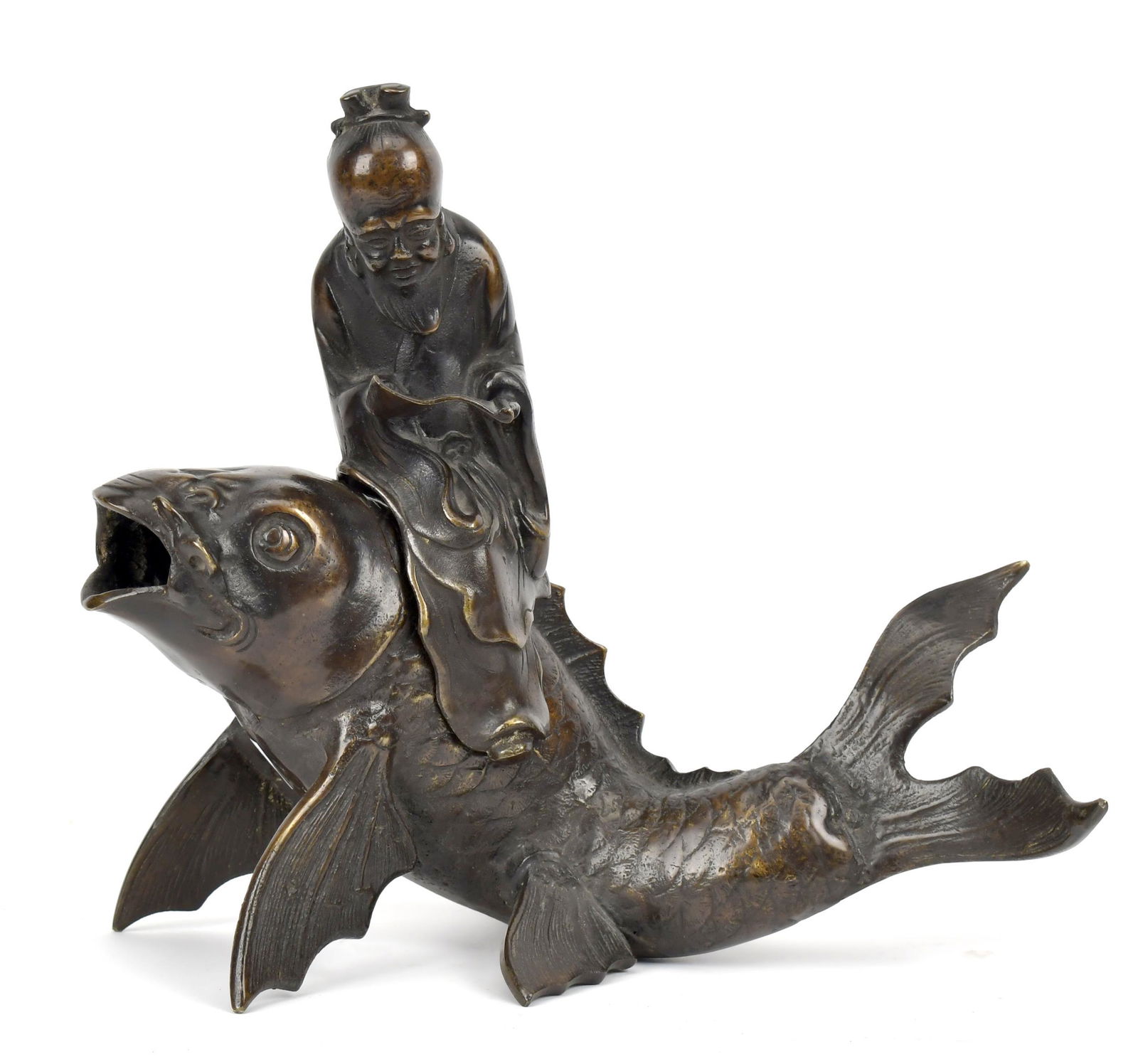 BRONZE ASIAN SCULPTURE, FIGURE RIDING KOI FISH. - Feb 22, 2023 ...