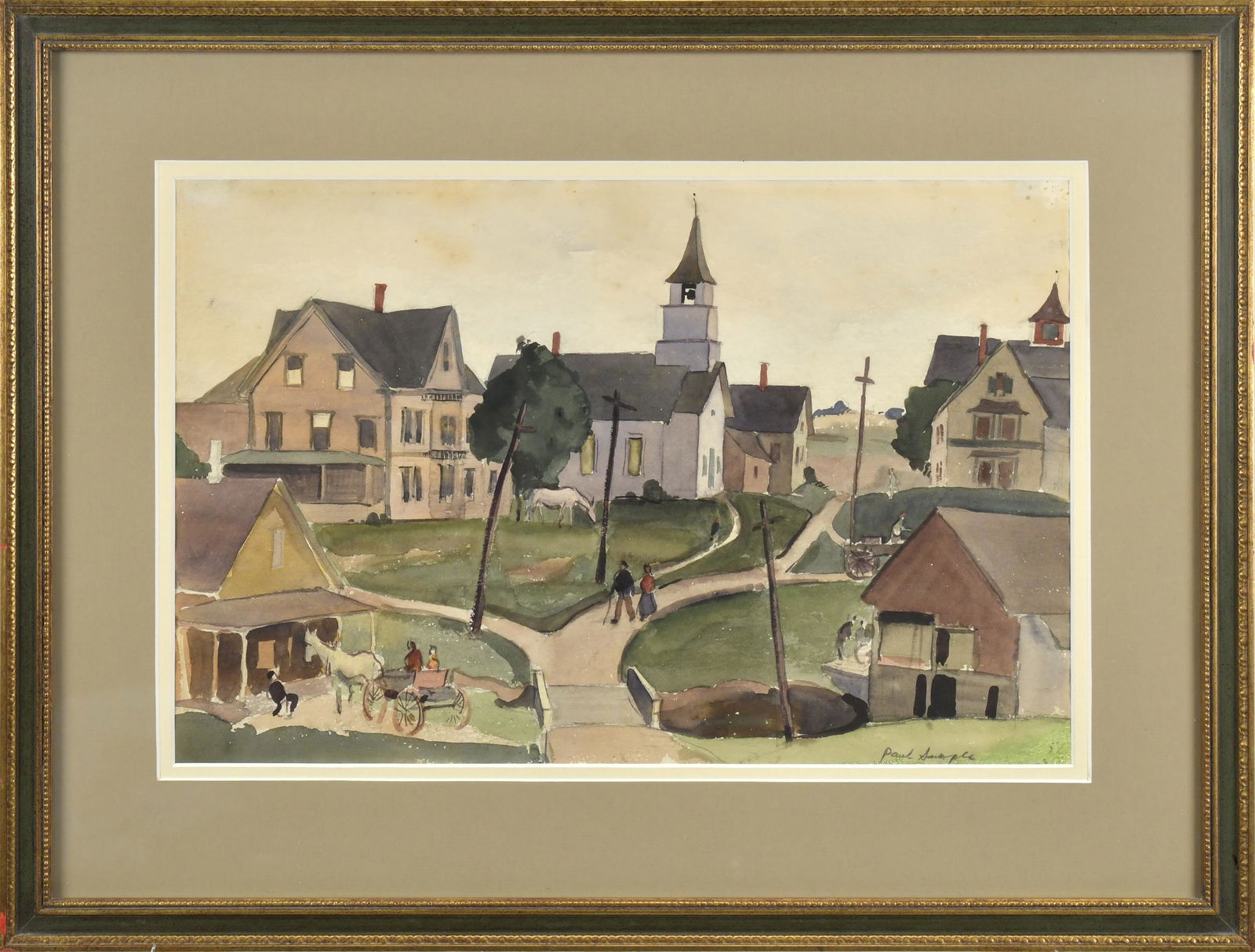 Paul Sample Watercolor, Village Scene.