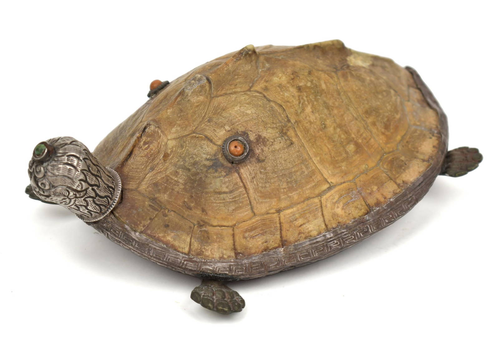 Vintage Silver Mounted Turtle Shell Canteen. Auction