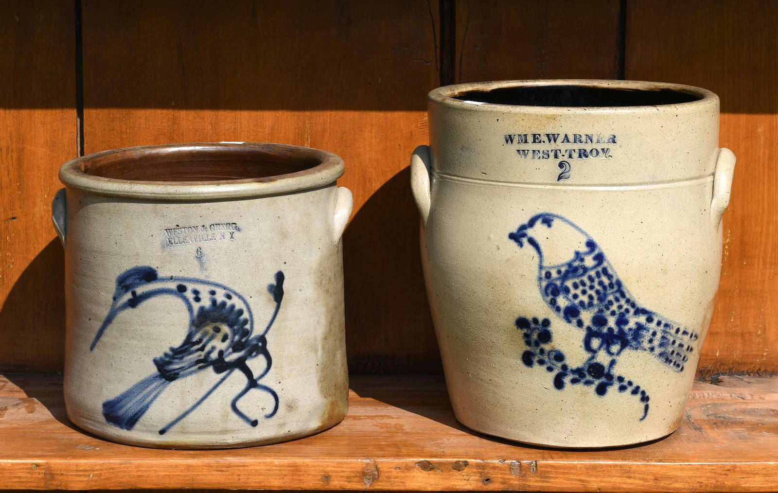 Two Ny Stoneware Crocks, Wm. Warner & Weston/gregg. Auction