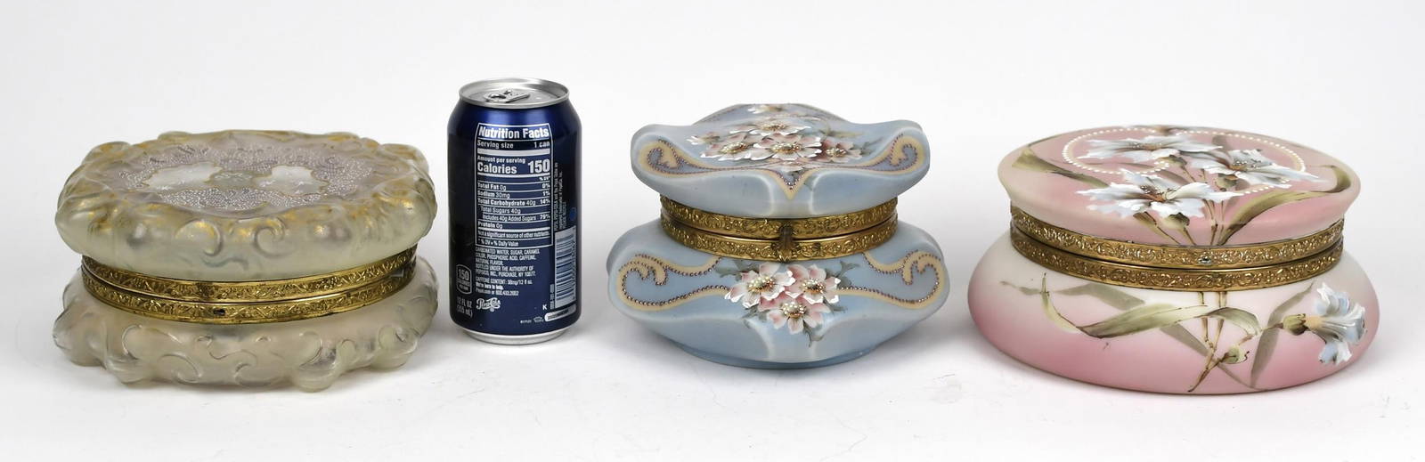 Three Glass Dresser Boxes, Wavecrest Etc. Auction