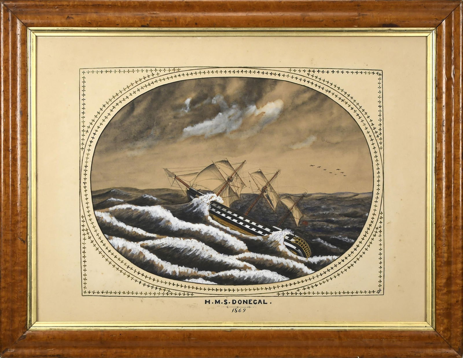 19th Folk Art W/c Ship, Hms Donegal. Auction