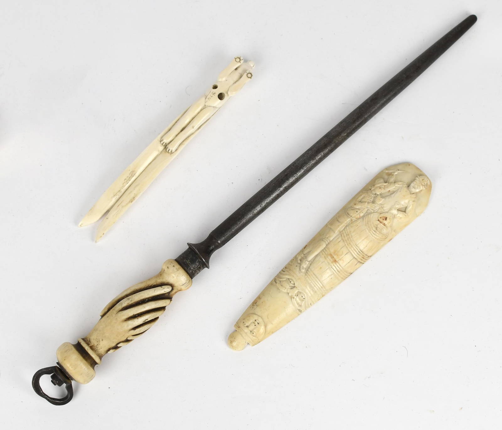 Three Antique Ivory Items. Auction
