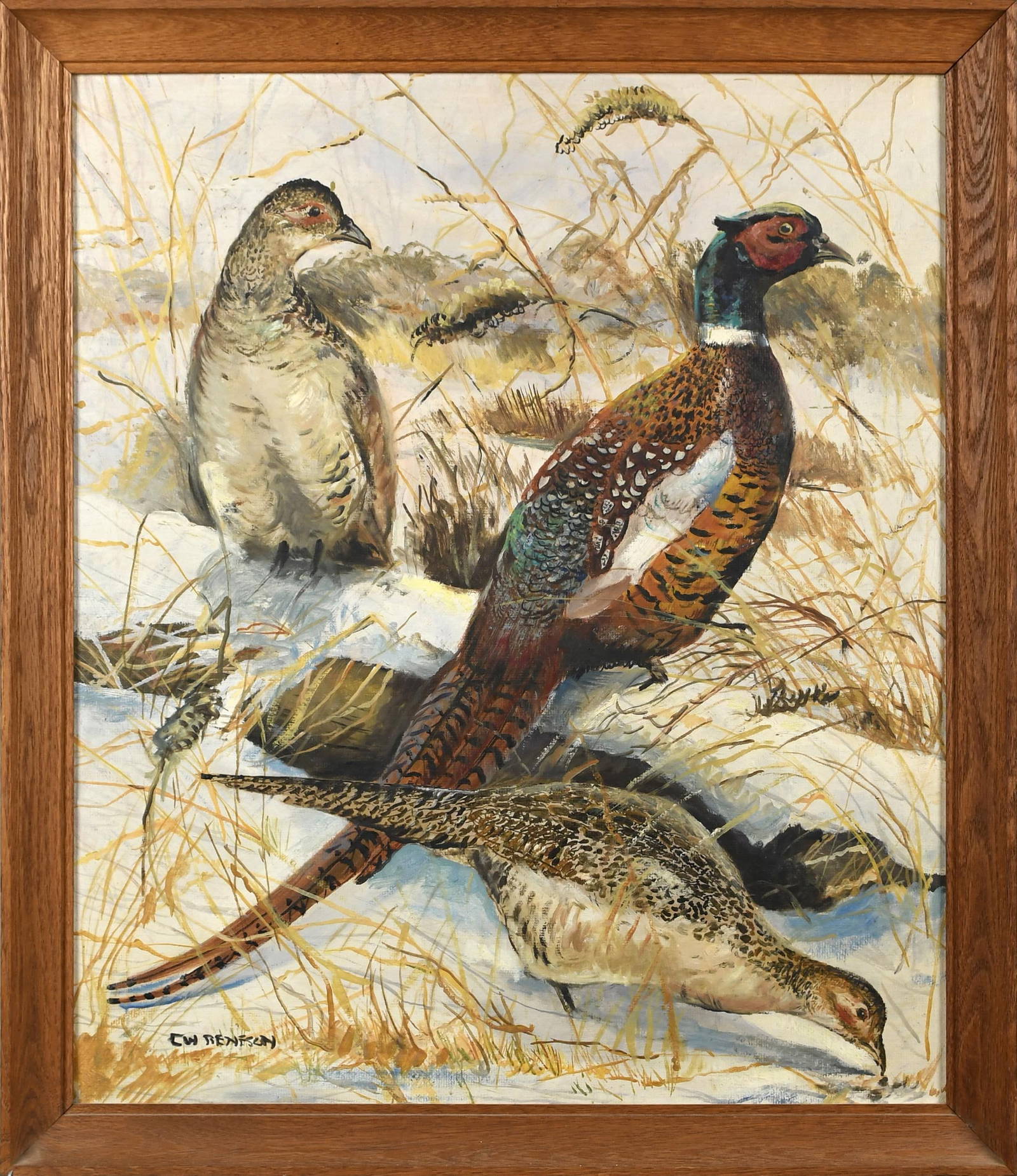 Chet Reneson Oil On Board, Pheasants. Auction