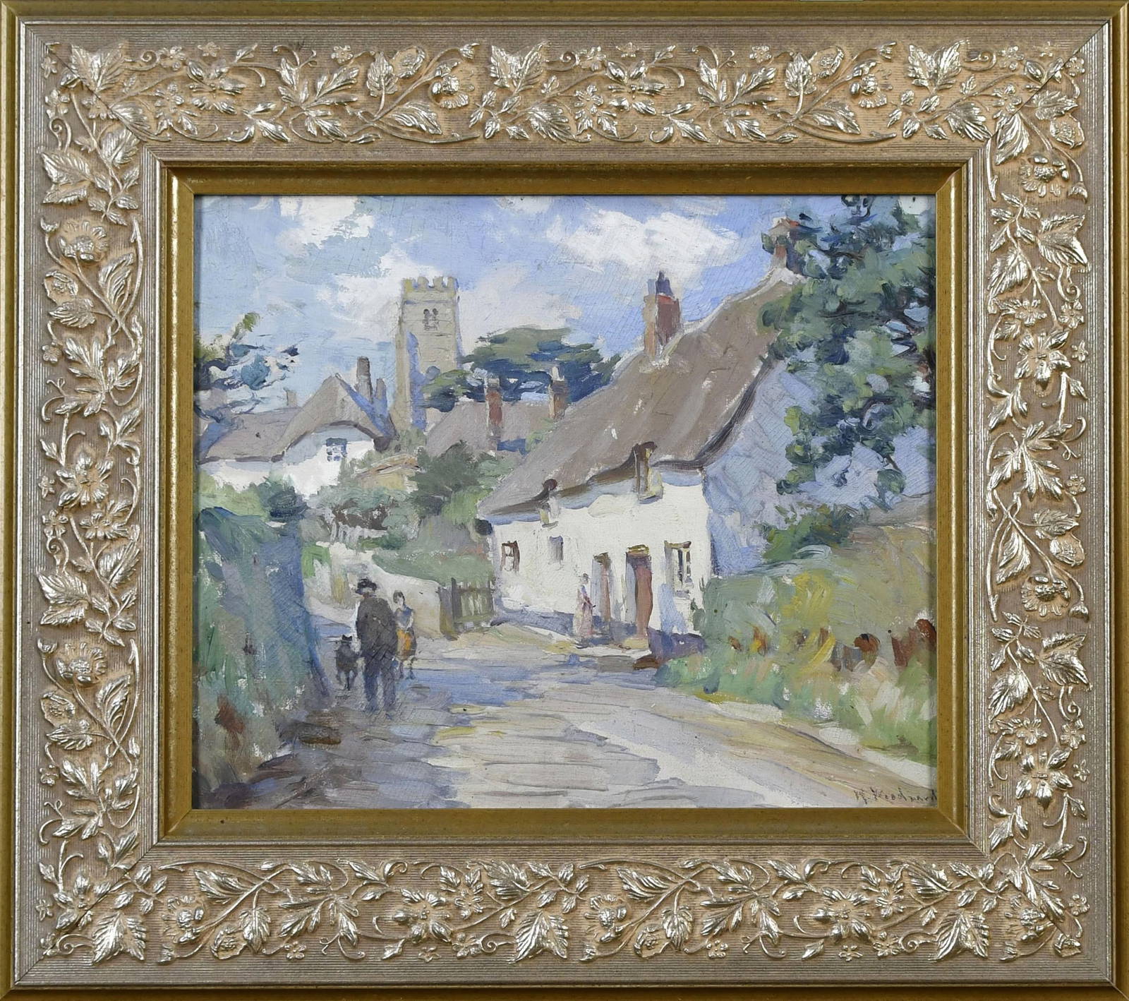 Mabel May Woodward Oil On Board, English Village. Auction