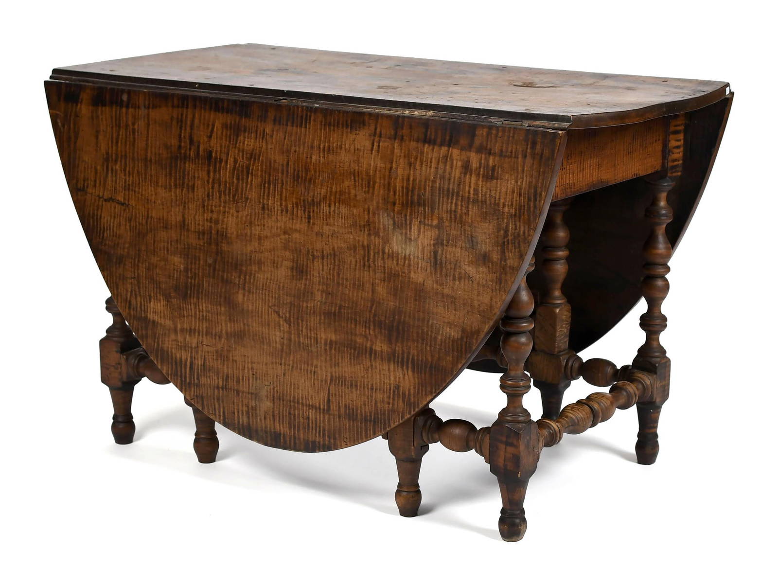 Ca. 1780 Tiger Maple Gate Leg Table, Possibly Ny. Auction