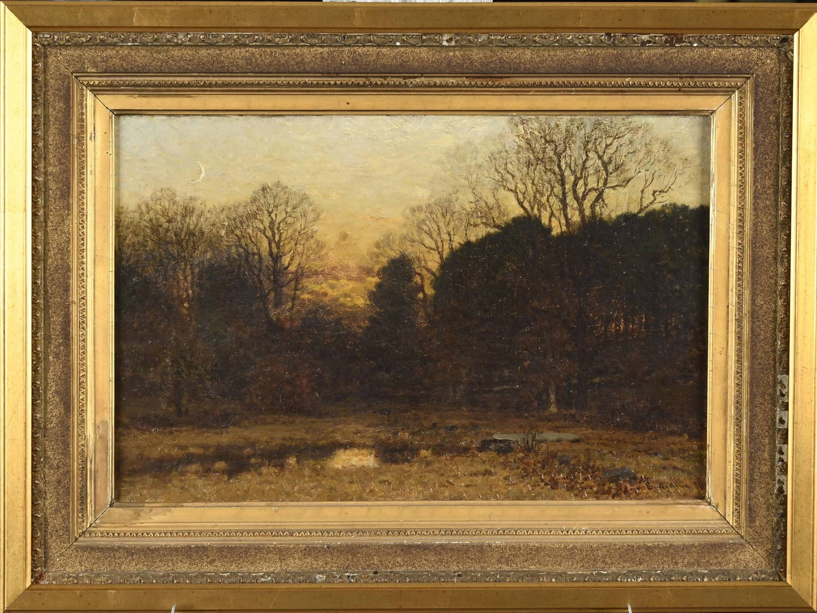 J.j. Enneking Oil On Canvas, Landscape At Sunset. Auction