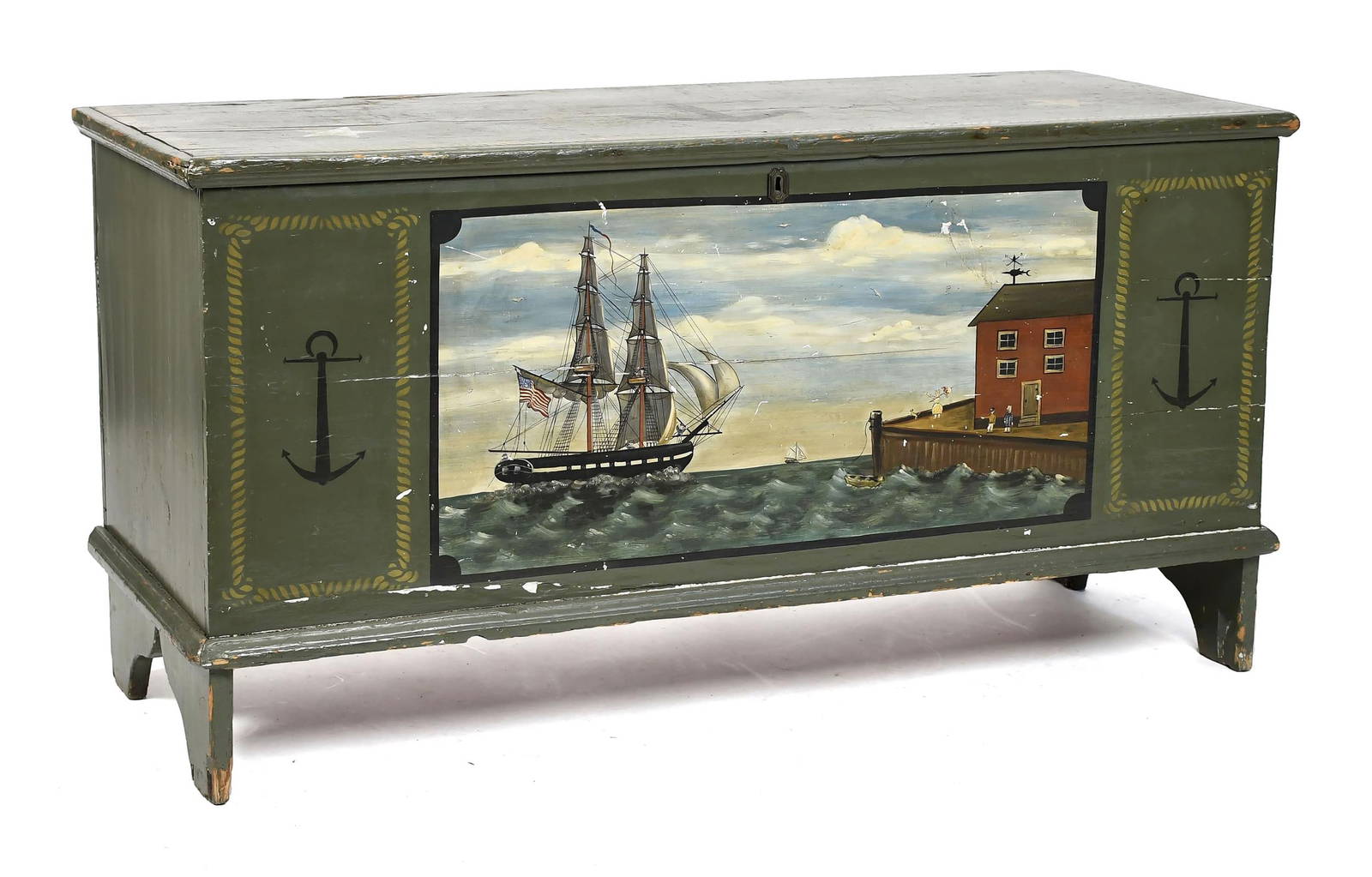 Antique Storage Box, Vintage Nautical Paint. Auction