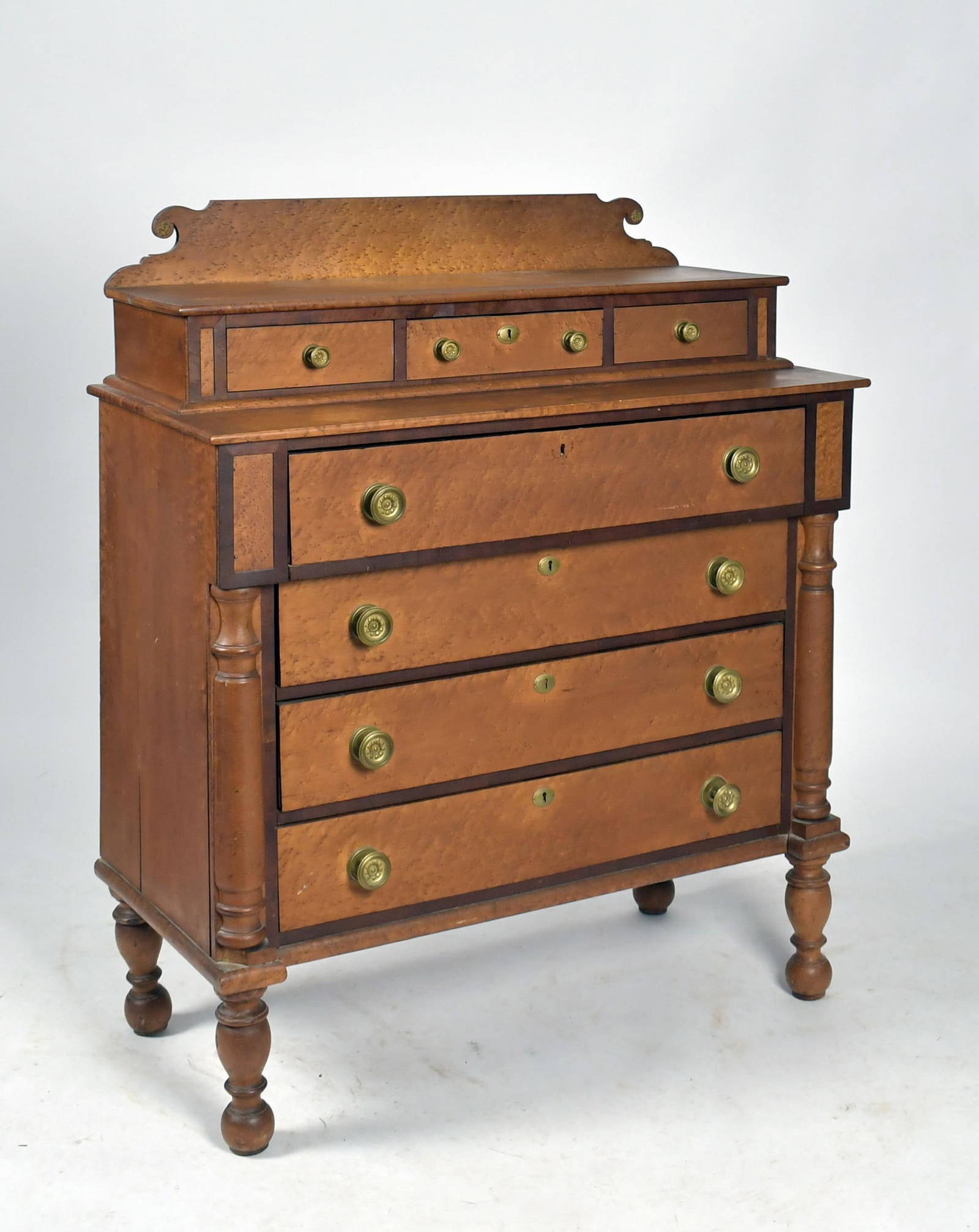 19th C. Birdseye Maple Chest, Twitchell Farm, Me. Auction