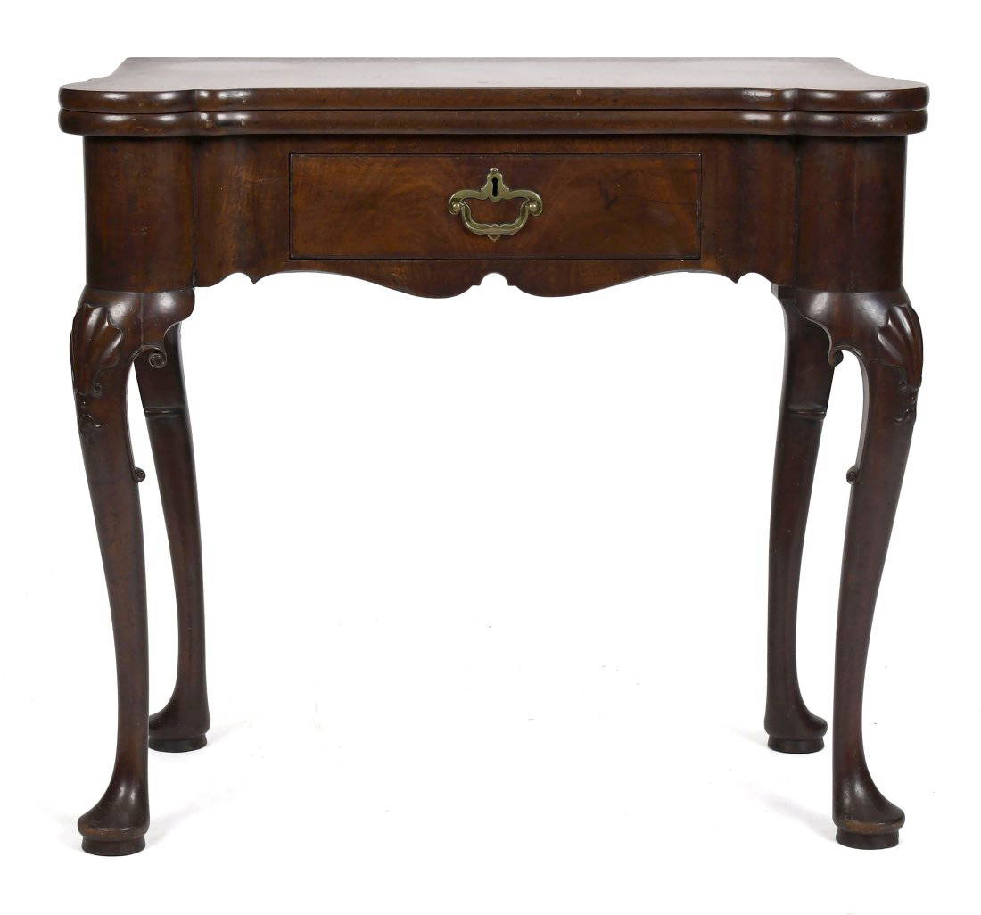 Fine 18th C. Queen Anne Shell Carved Card Table. Auction