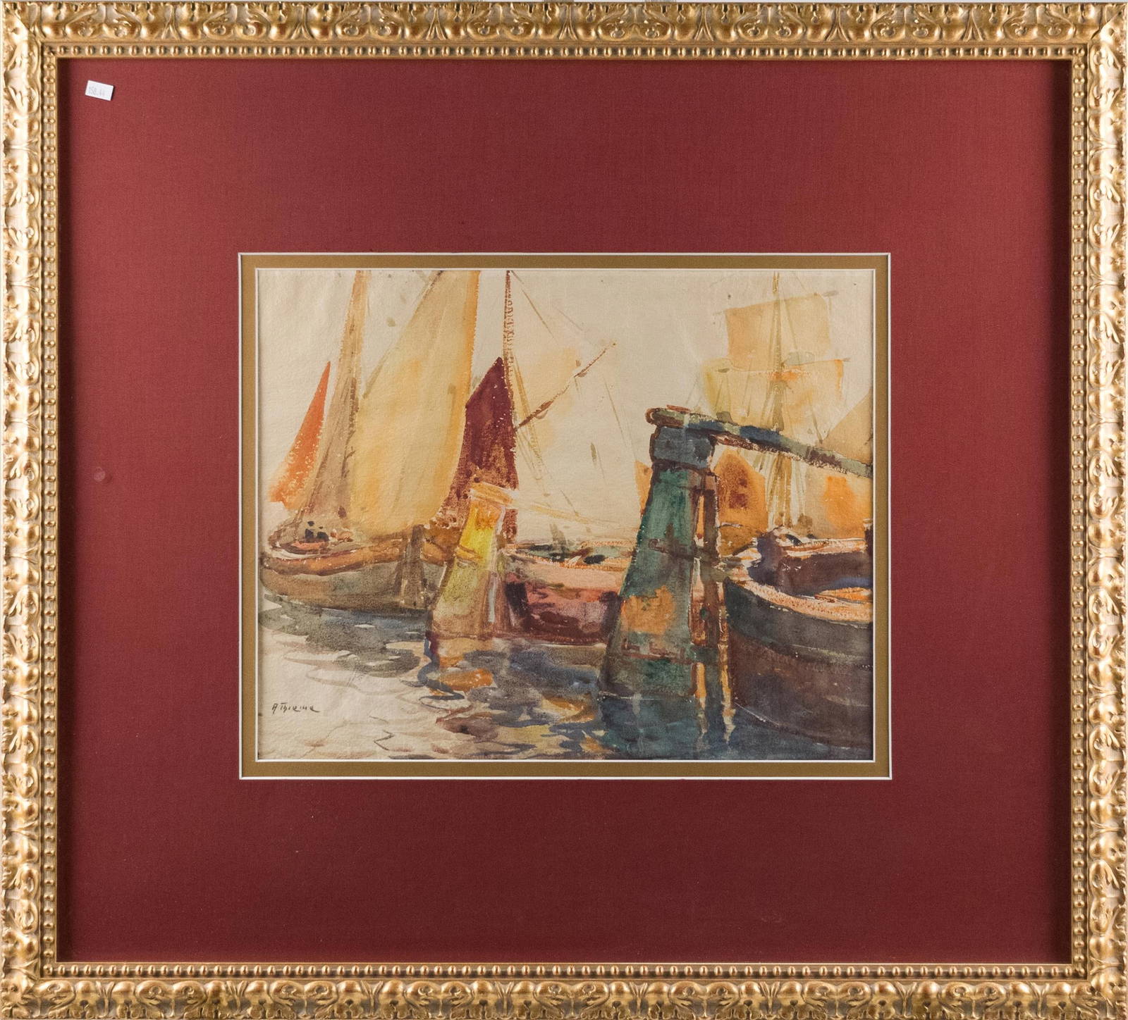 Anthony Thieme Watercolor, Boats In Harbor. Auction