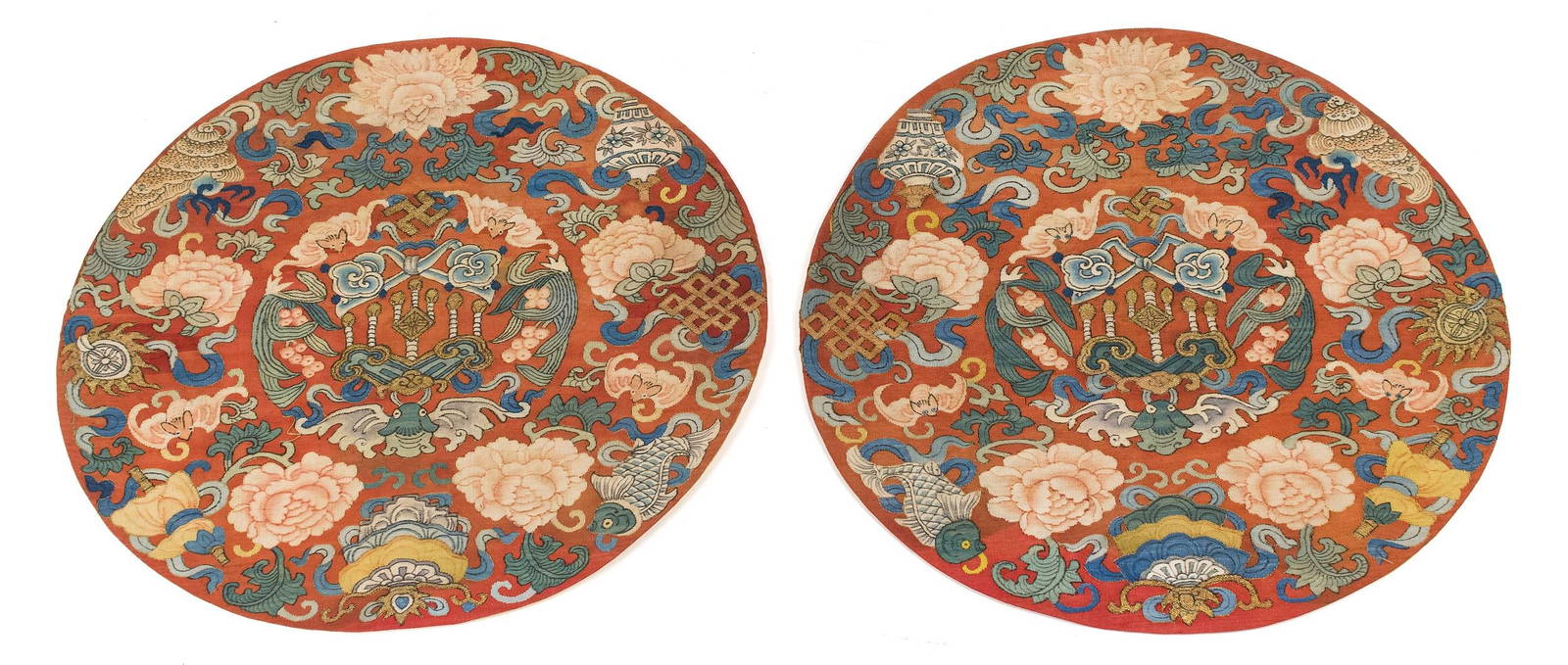 Fine Pair Of 18th C. Chinese Embroidered Roundels. Auction