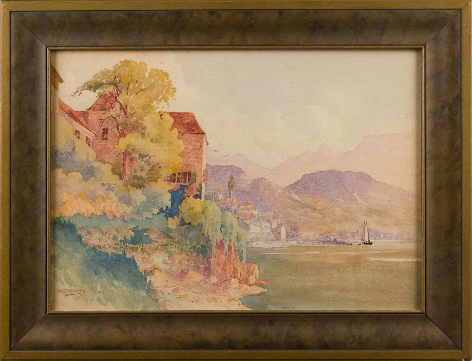 Nathaniel Wyeth Watercolor, Coastal Scene. Auction